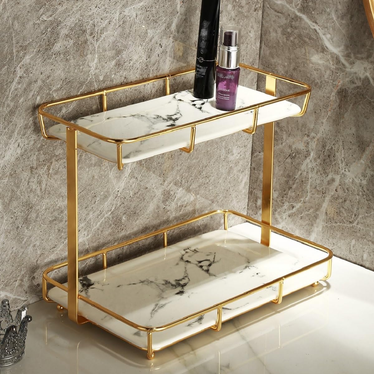 Amazon.com: CHICIRIS 2 Tier Cosmetic Storage Shelf, Bathroom Countertop ...