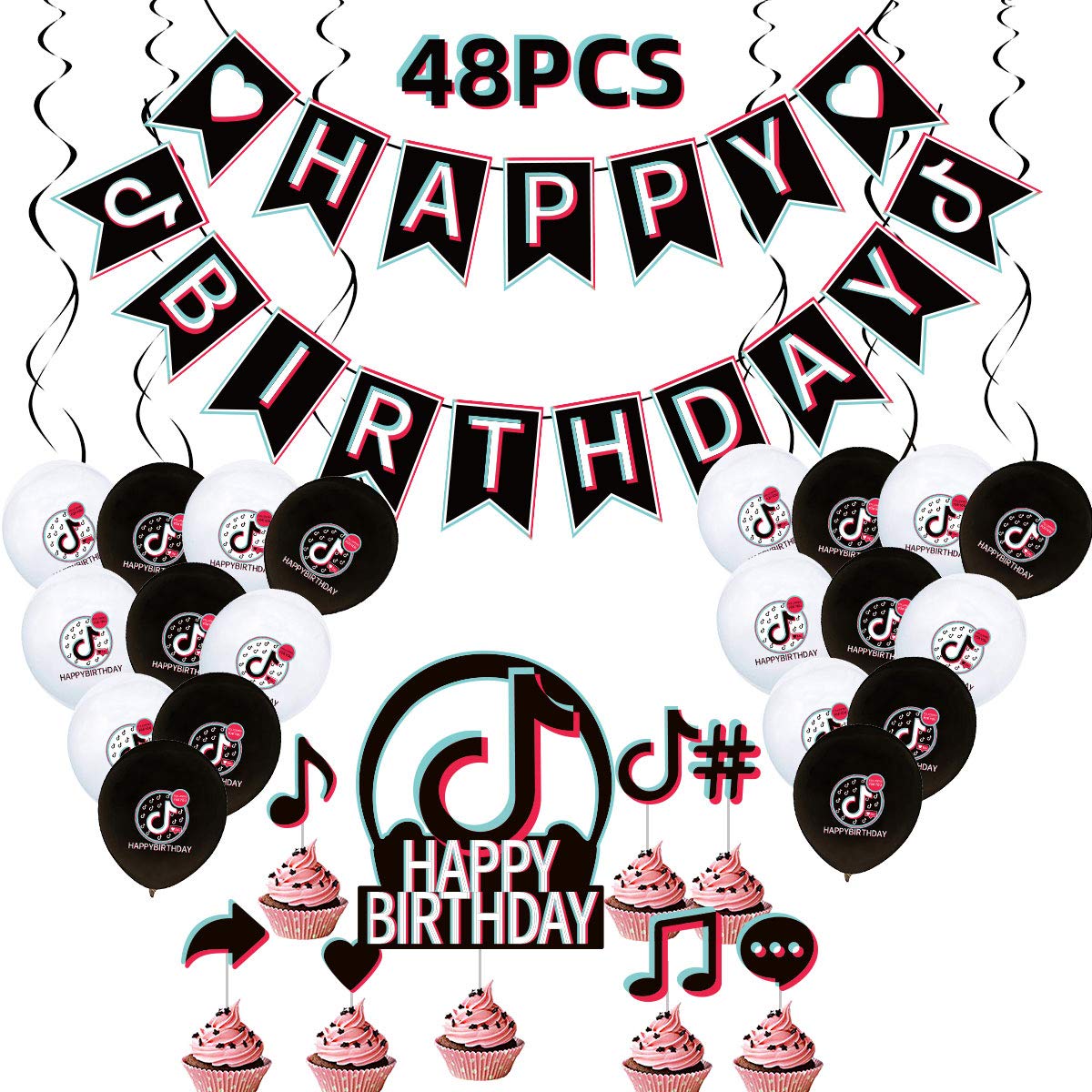Buy 48PCS Tik Tok Party Decorations Tik Tok Party Supplies Music Theme ...