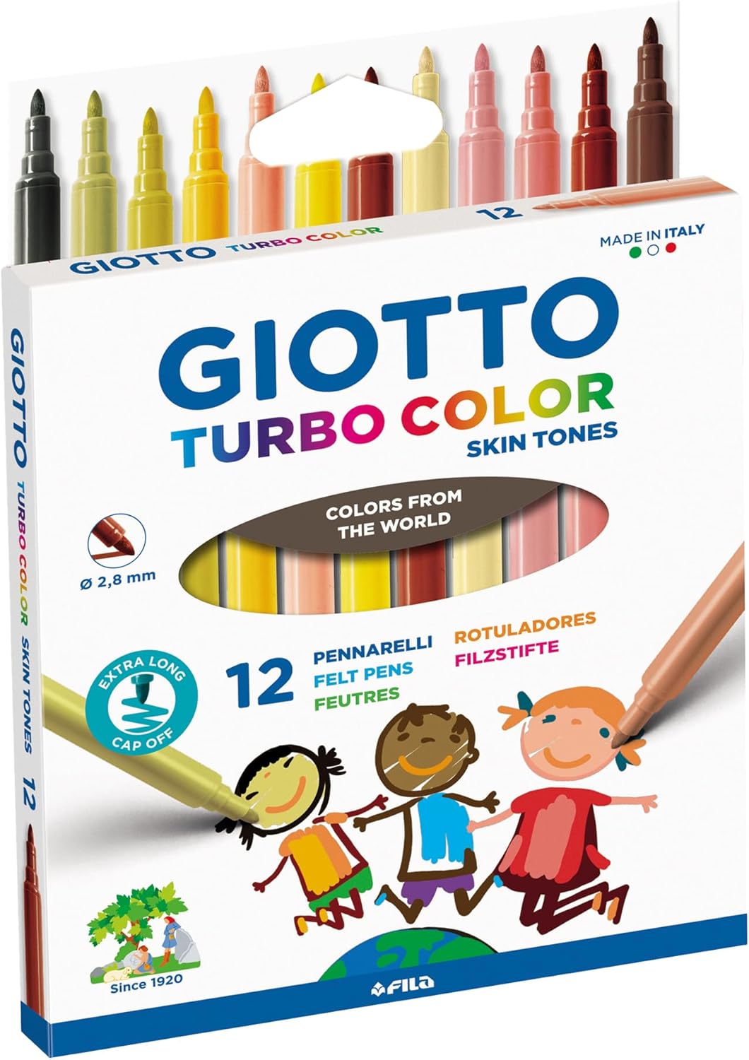 GIOTTO Turbocolor Felt Tip Fibre Pens, Fine Tip Nib 2.8mm, 12 Skin Tone ...