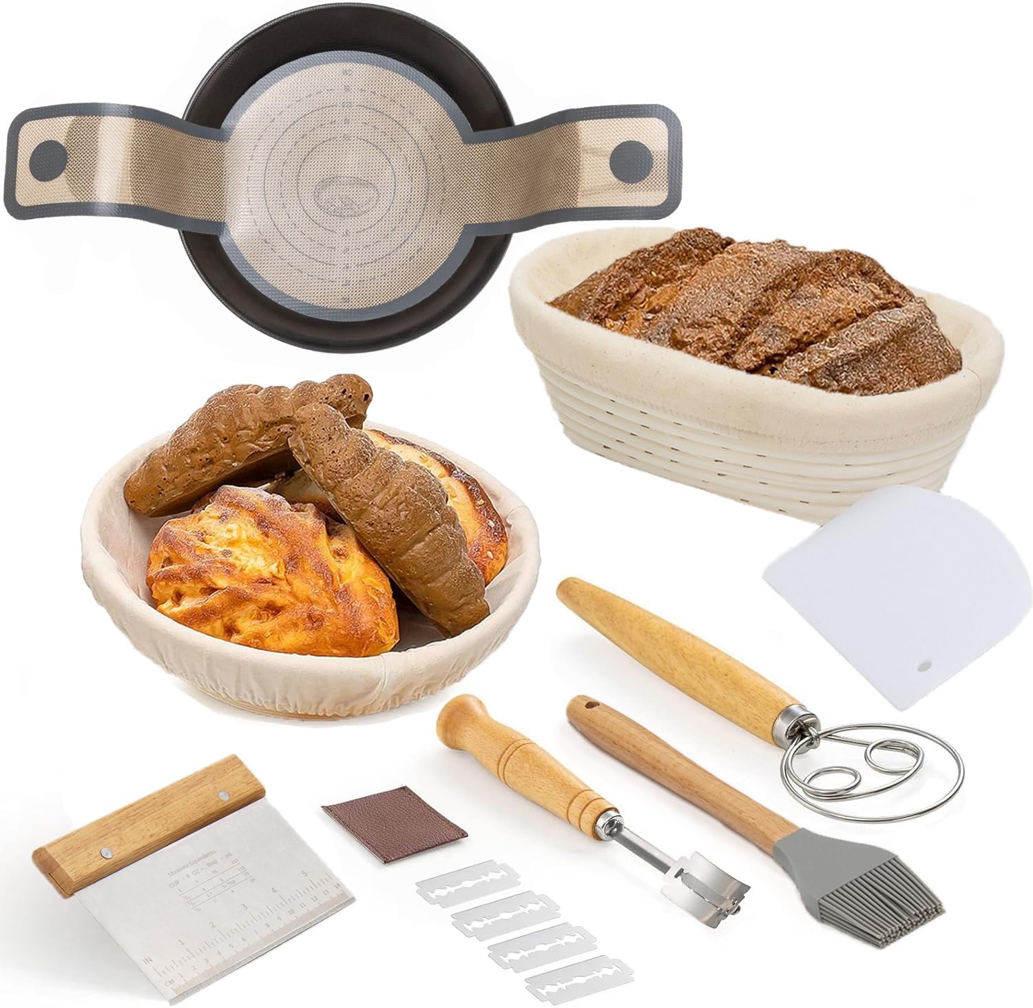 Amazon.com: Banneton Bread Proofing Basket Set - 9 Inch Round & 10 Inch ...