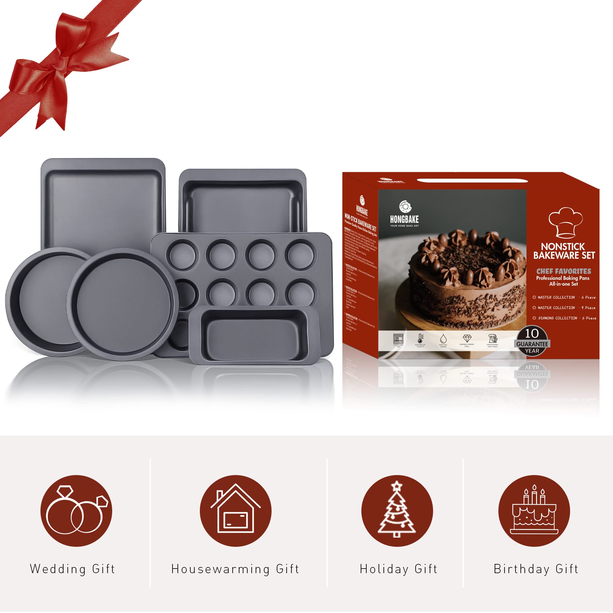 HONGBAKE Nonstick Baking Pans Set, Bakeware Sets of 6,Professional ...