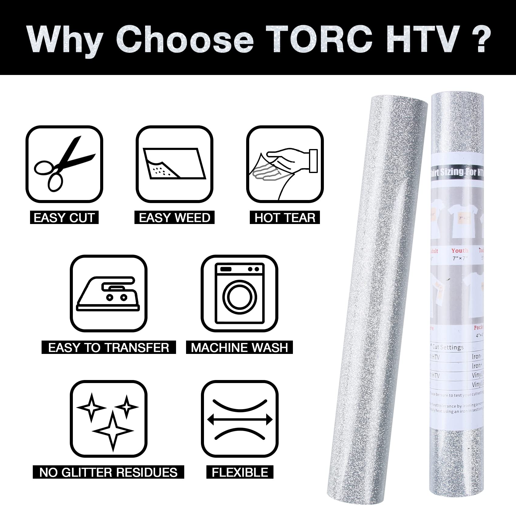 Snapklik.com : Silver Glitter HTV Heat Transfer Vinyl Roll 12 Inch X 10 ...