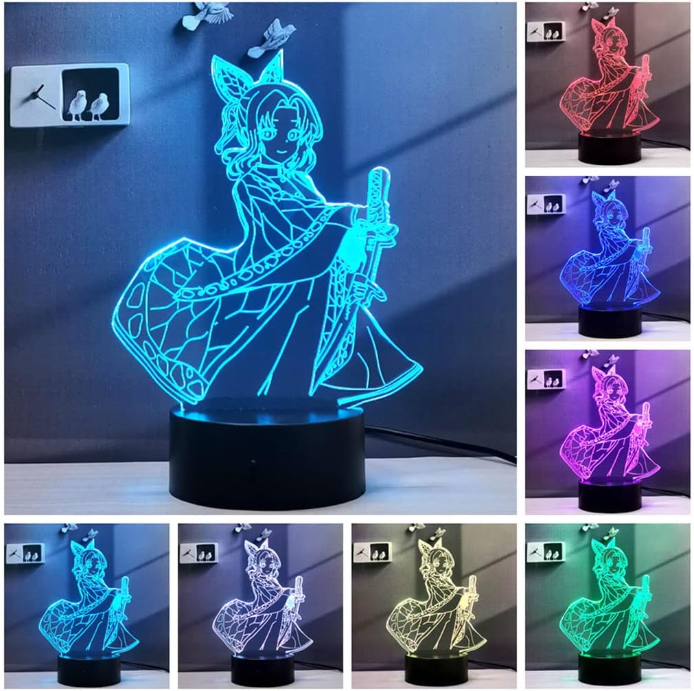 2 in 1 Kamado Tanjirou Kochou Shinobu 3D Illusion LED Anime Lamp RGB 16 ...