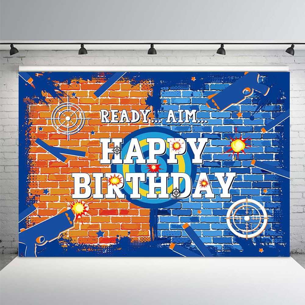 Amazon.com : MEHOFOND Gun Themed Birthday Party Backdrop for Boys Dart ...
