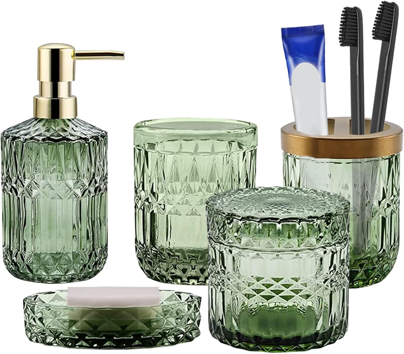 Amazon.com: Green Bathroom Accessories Set, 5Pcs Clear Glass Bathroom ...