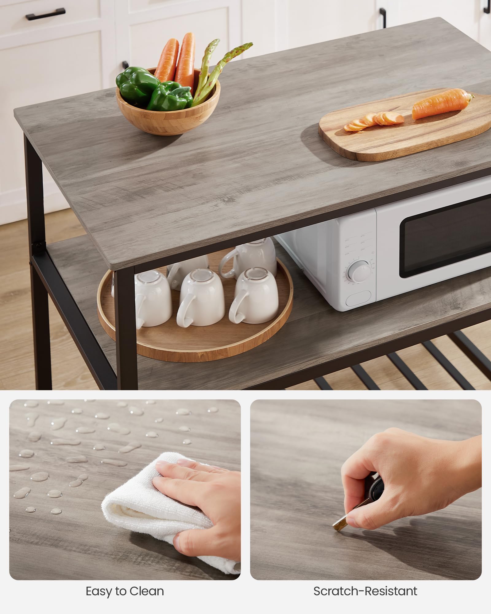 VASAGLE Kitchen Island with 3 Shelves, 39.4 Inches Kitchen Shelf with ...