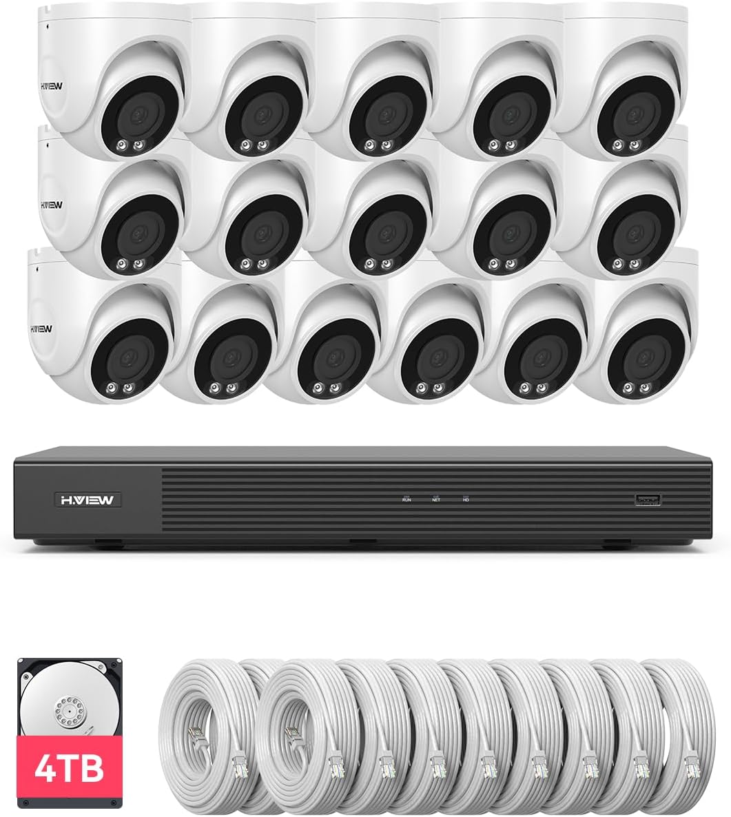 Amazon.com : H.VIEW 4K 16 Channel Security Camera System 16Pcs CCTV ...