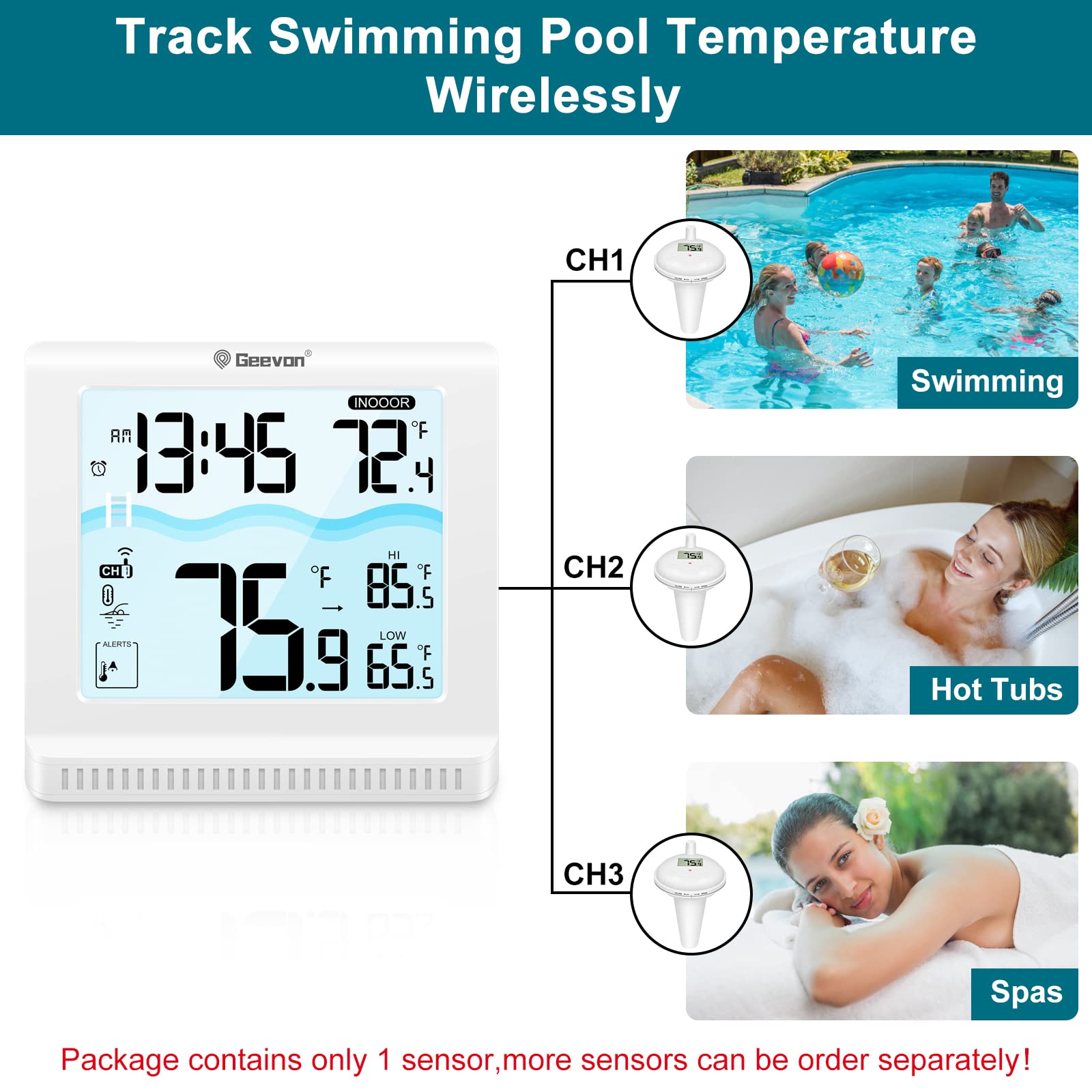 Snapklik.com : GEEVON Wireless Pool Thermometer Floating Easy Read ...