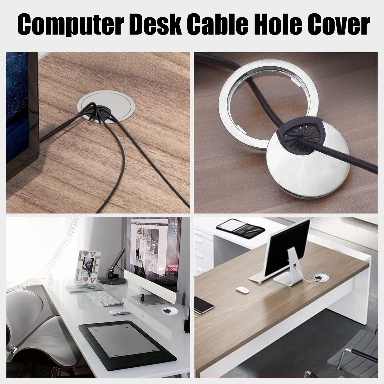 4PCS 80mm(3.15inch) Desk Cable Grommet, Plastic Desk Cable Hole Cover ...