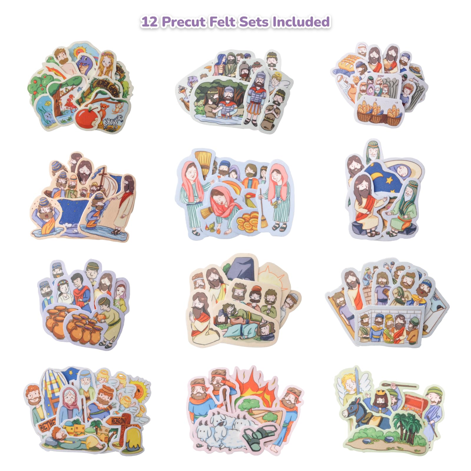 CHEFAN 12 Pack Felt Board Bible Stories Set,Flannel Board Stories with a Foldable Board for ...