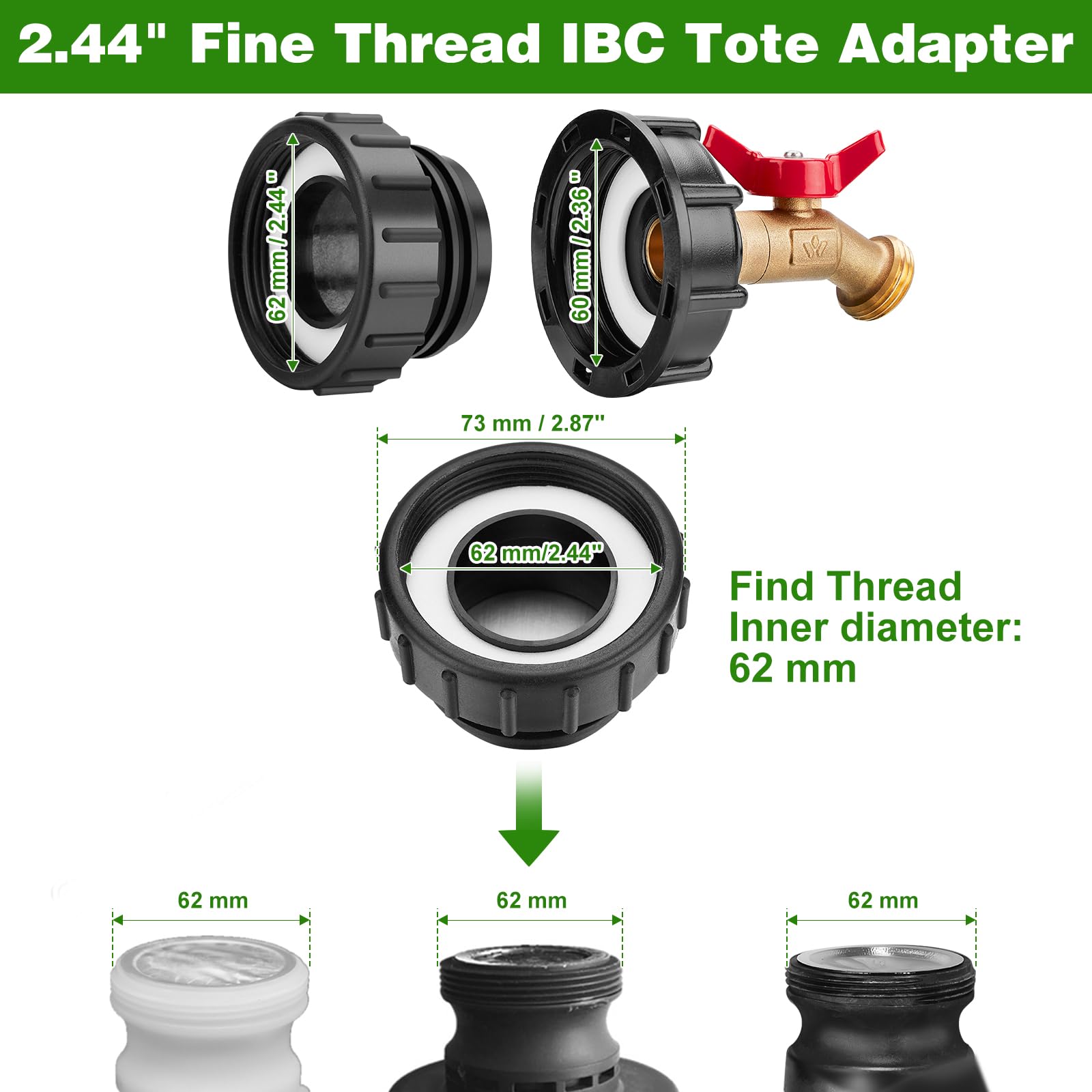 Snapklik.com : WADEO IBC Tote Adapter 2 Pack, 2.44" Fine Thread Adapter ...