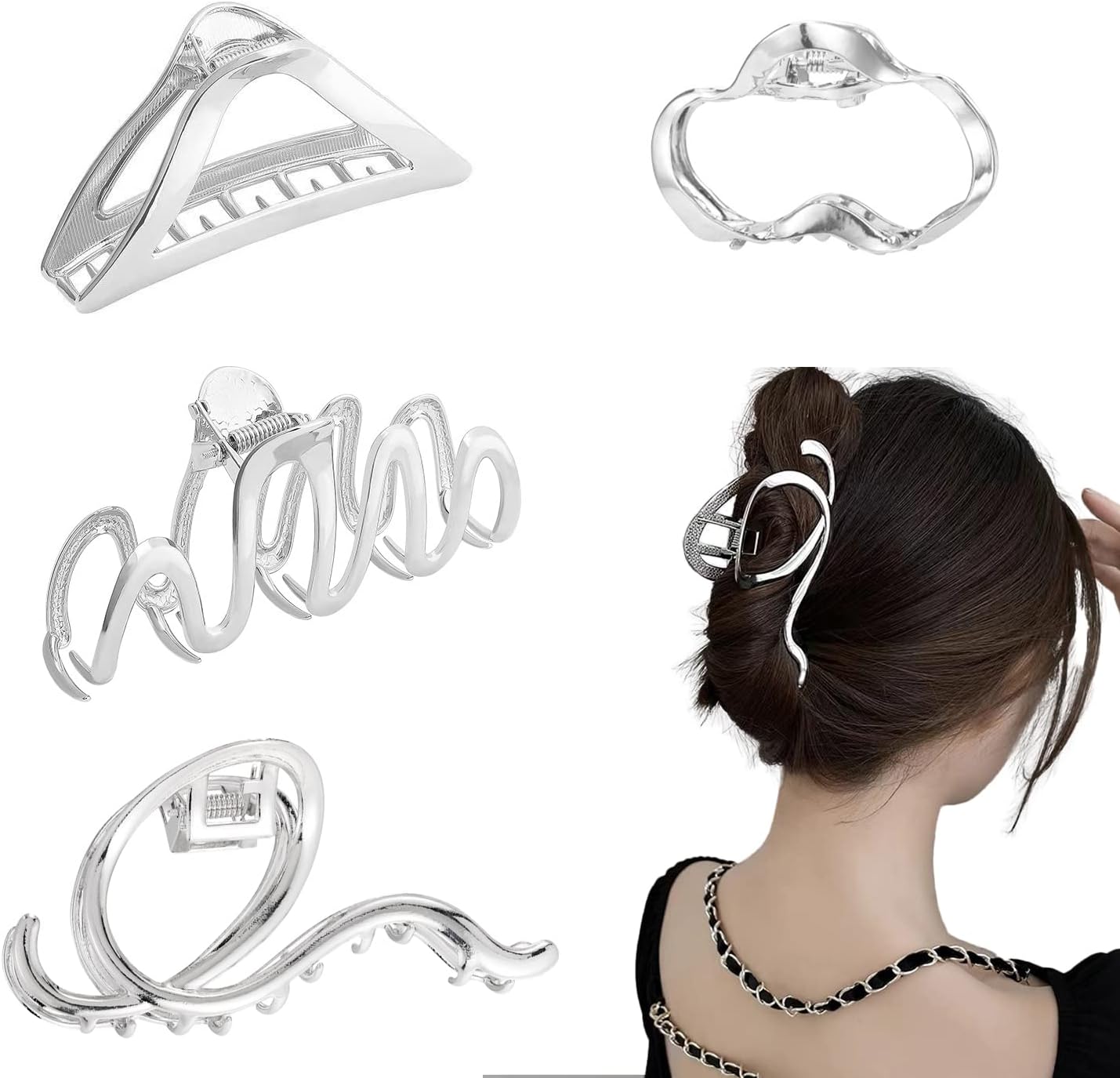 Grandes Pinces à Cheveux 4 Pcs Pince Cheveux Femme Metal Pince a ...