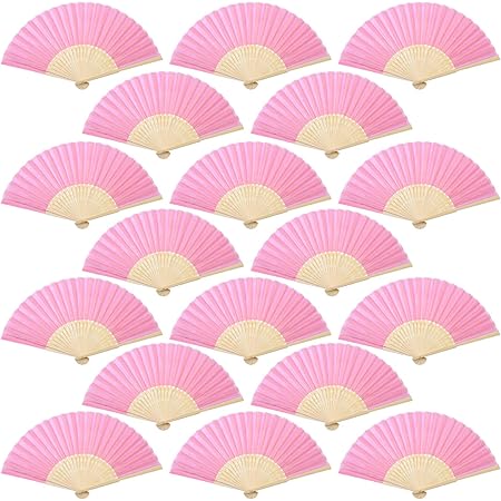 Amazon.com: Sepwedd 50pcs Pink Paper Hand Fan White Bamboo Folding Fan ...