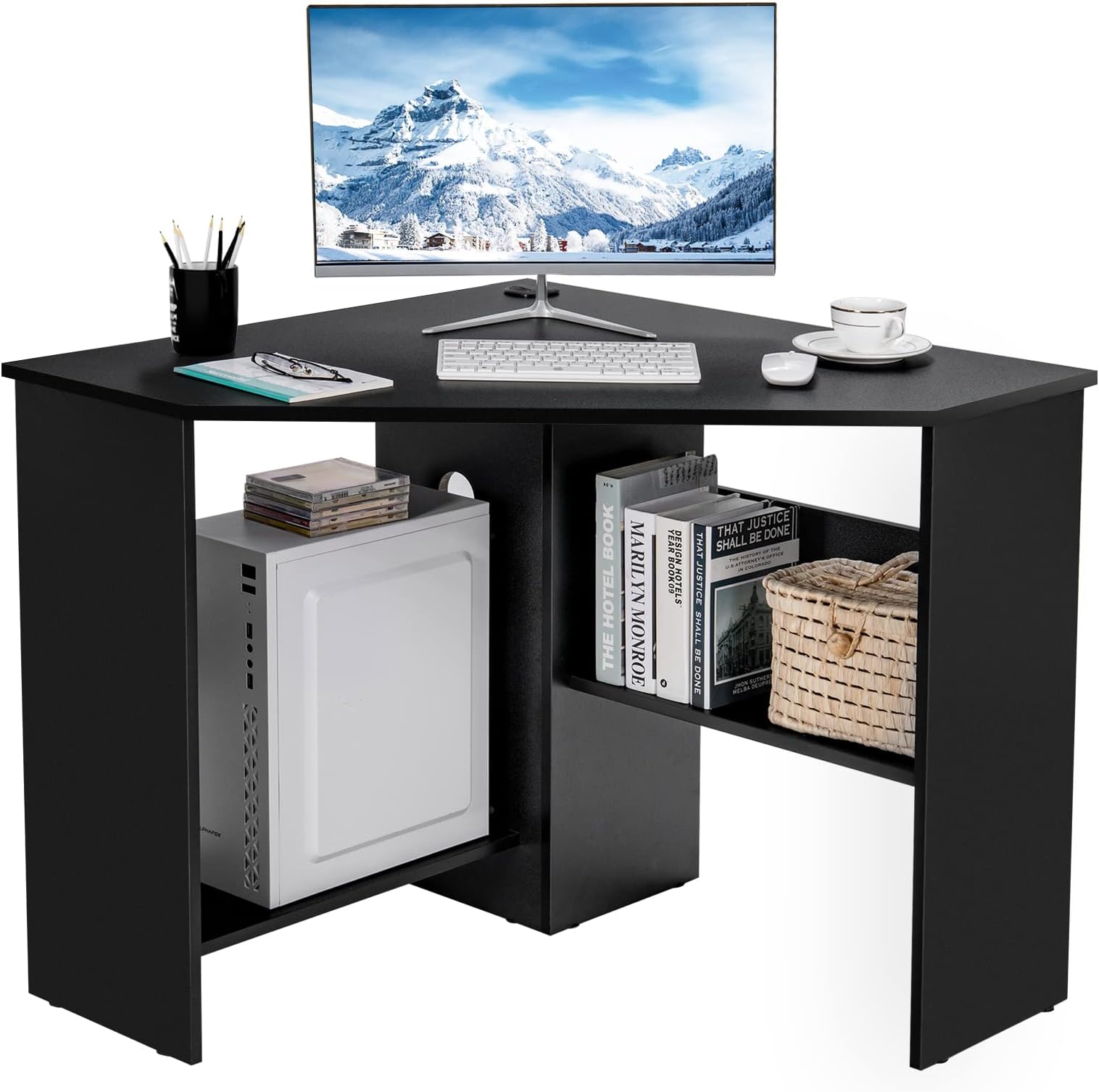 COSTWAY Corner Computer Desk, Triangle Study Desk Writing Workstation ...