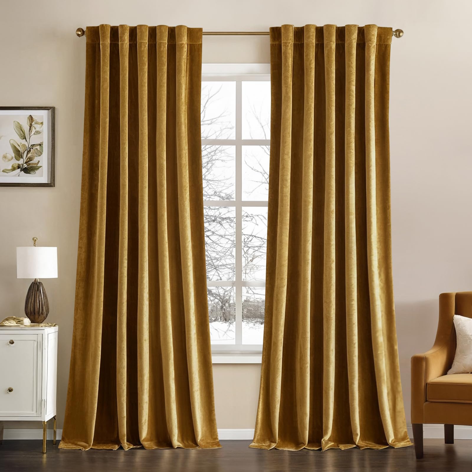 Amazon.com: MIULEE Gold Velvet Curtains 84 inches - Luxury Room ...