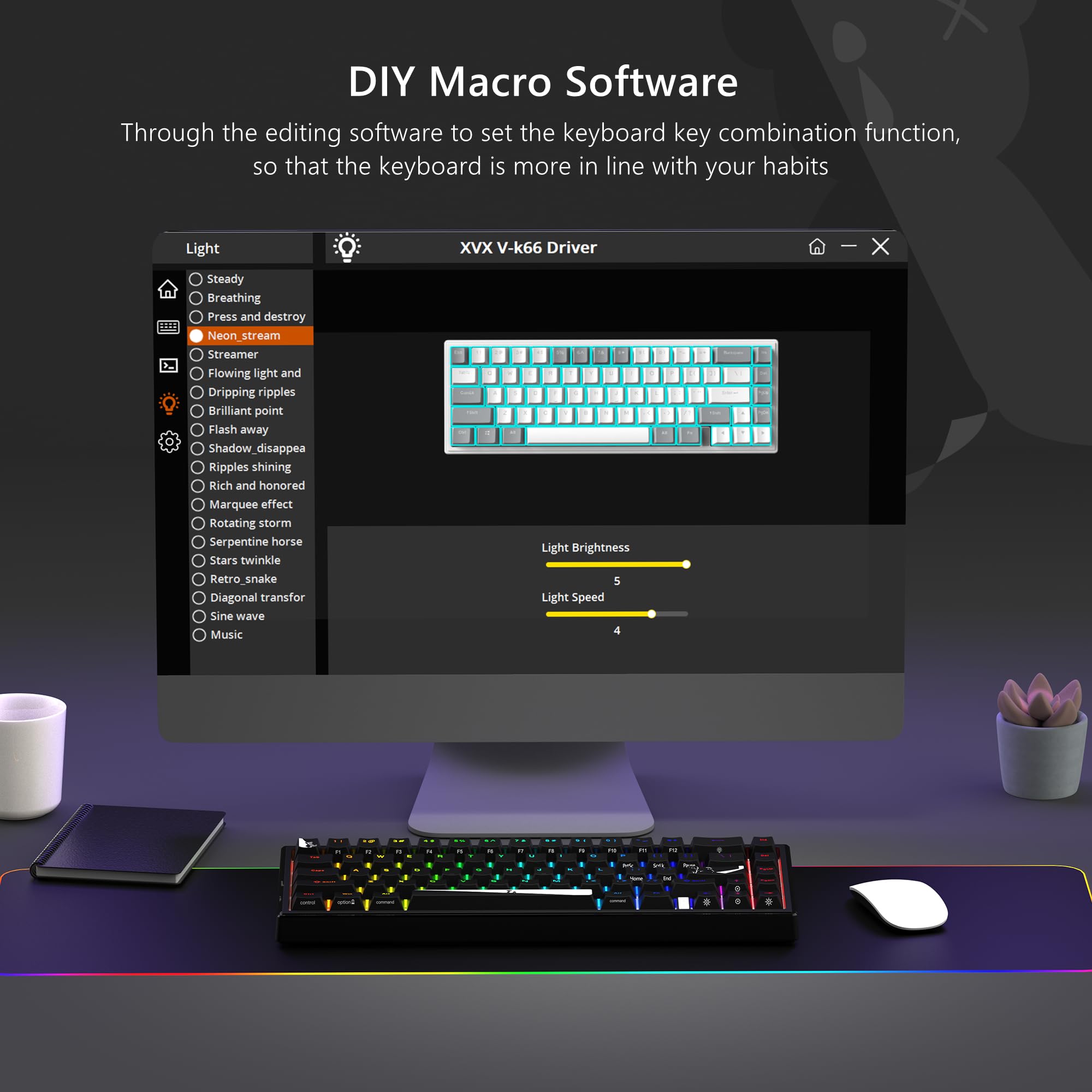 Snapklik.com : V-K66 60% Percent Keyboard, Mechanical Gaming Keyboard Gasket Mounted, Wired LED ...