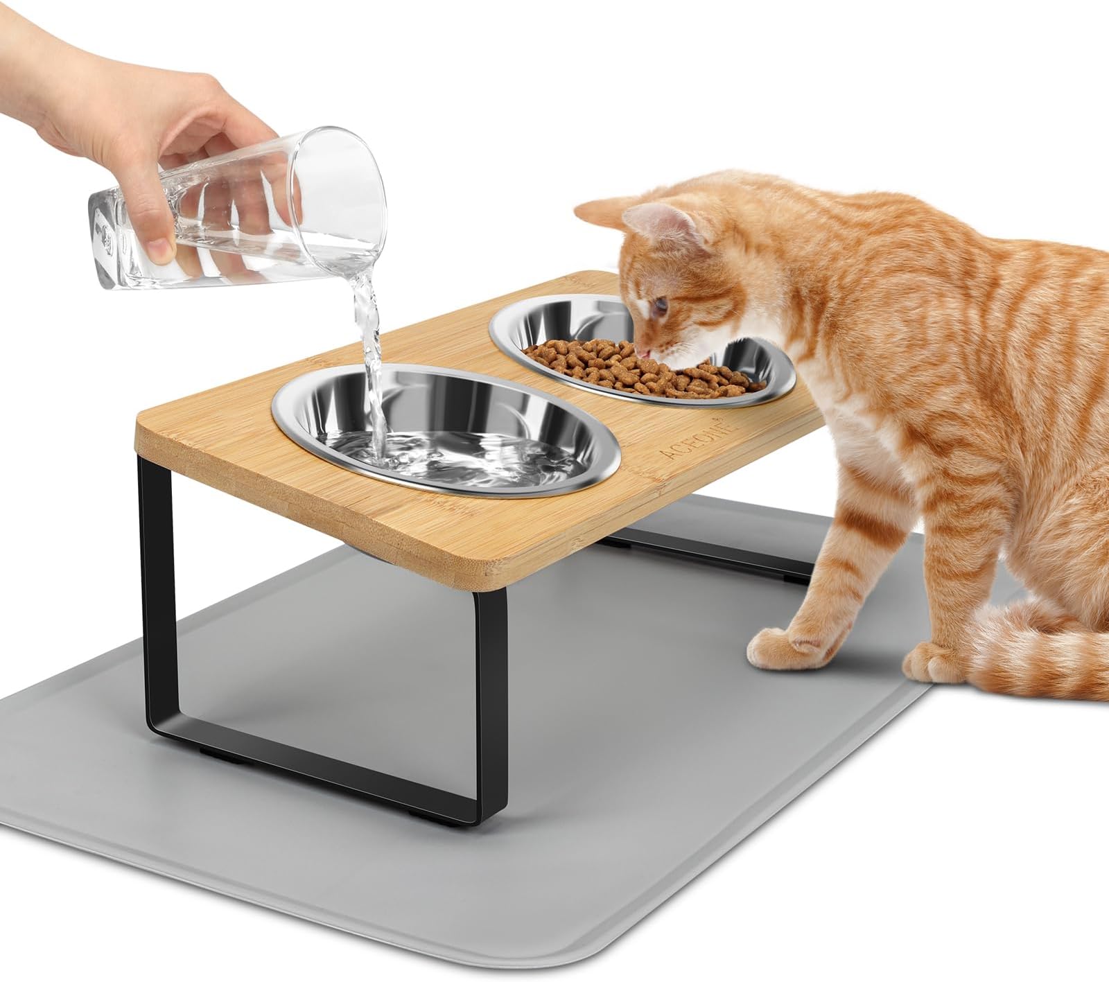 Elevated Cat Bowls with Non Slip Mat, ACEONE 15° Tilted Raised Anti ...