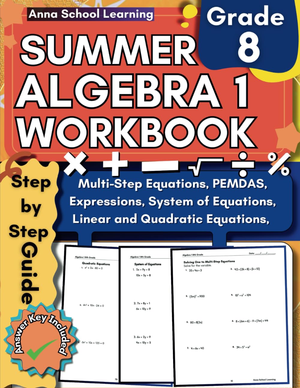 Amazon.com: Algebra 1 Summer Workbook 8th Grade: with Solving and ...