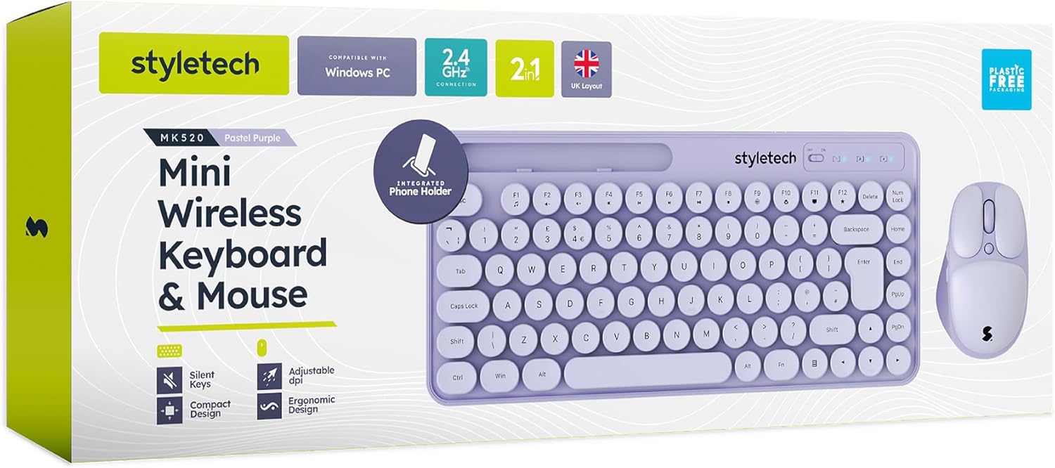 Styletech Wireless Pastel Keyboard and Mouse Bundle - Lavender: Amazon ...