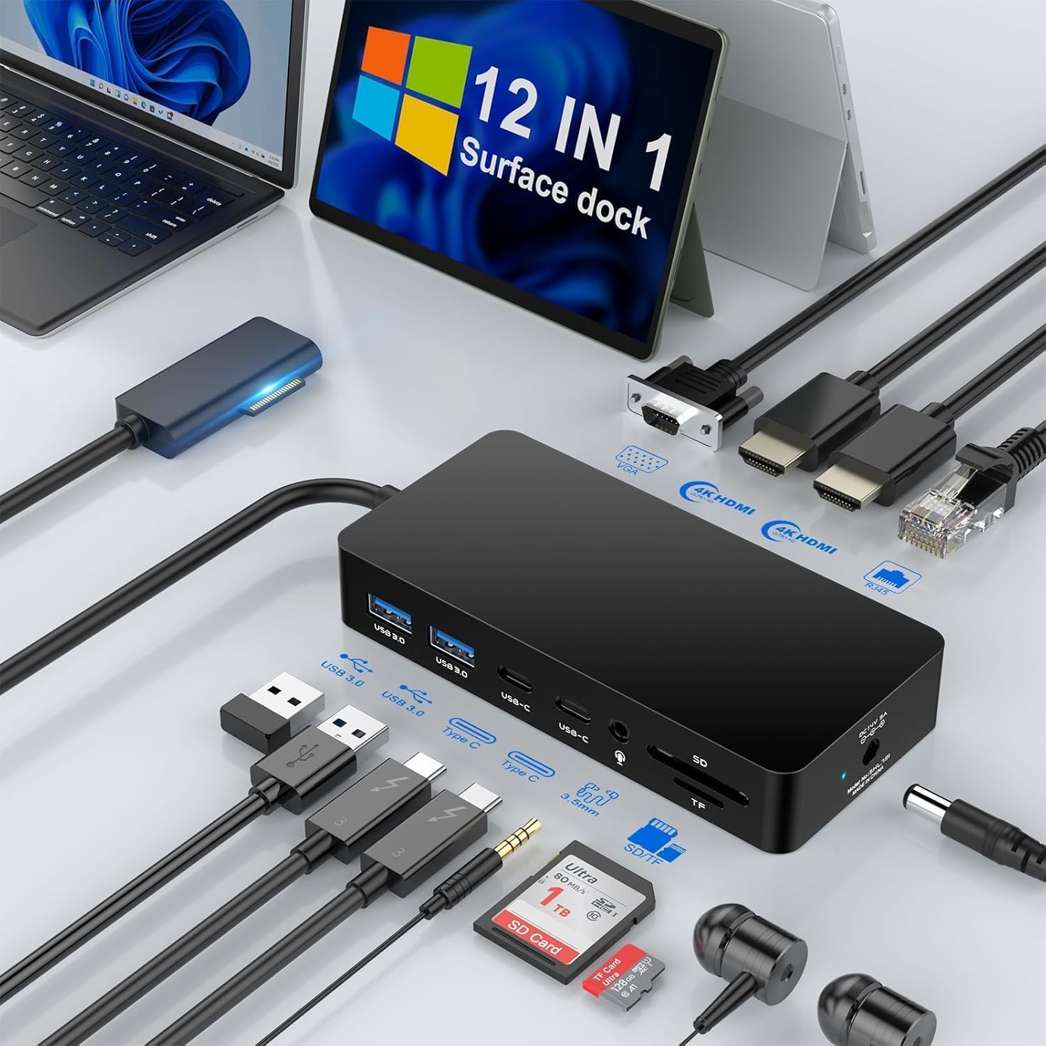 Surface Pro Docking Station Microsoft - 1 Year Warranty - 12-in-1 Surface Triple Displays Dual ...