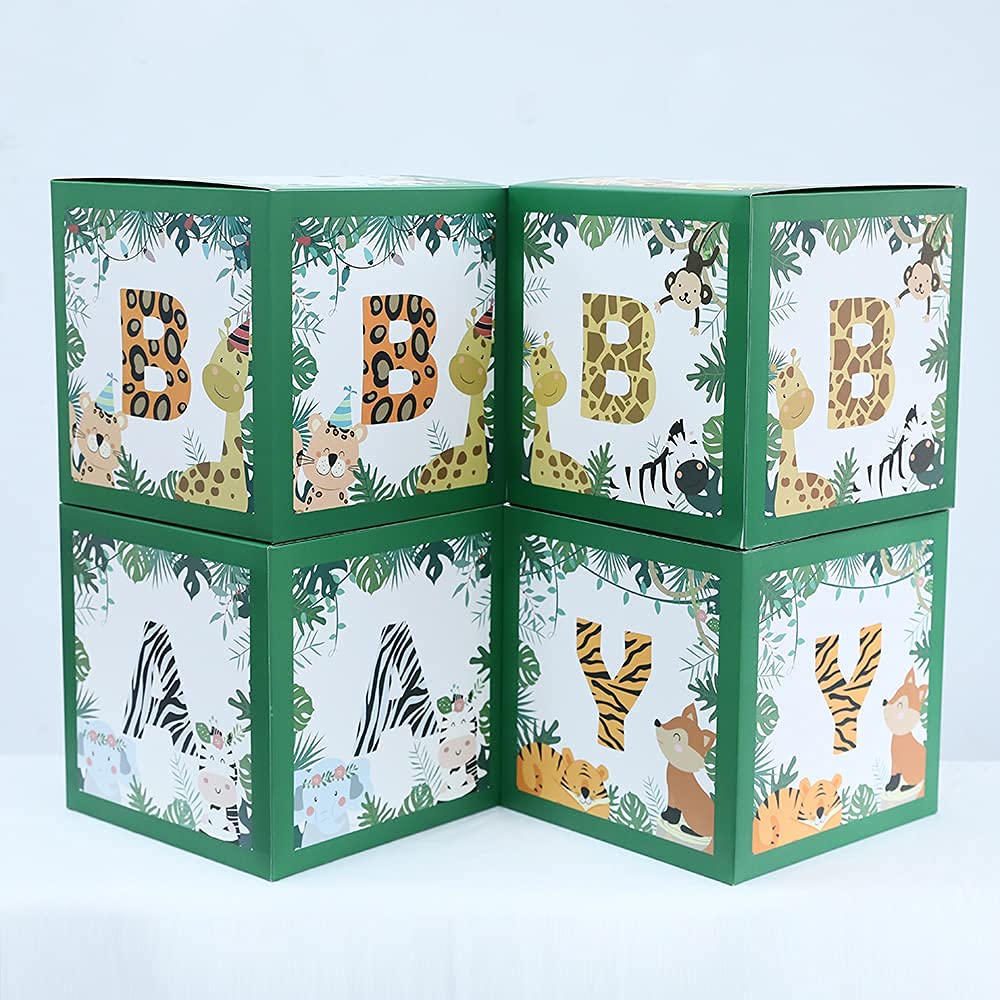 Baby Shower Safari Jungle Animal Box Set of 4 Baby Block Boxes for ...