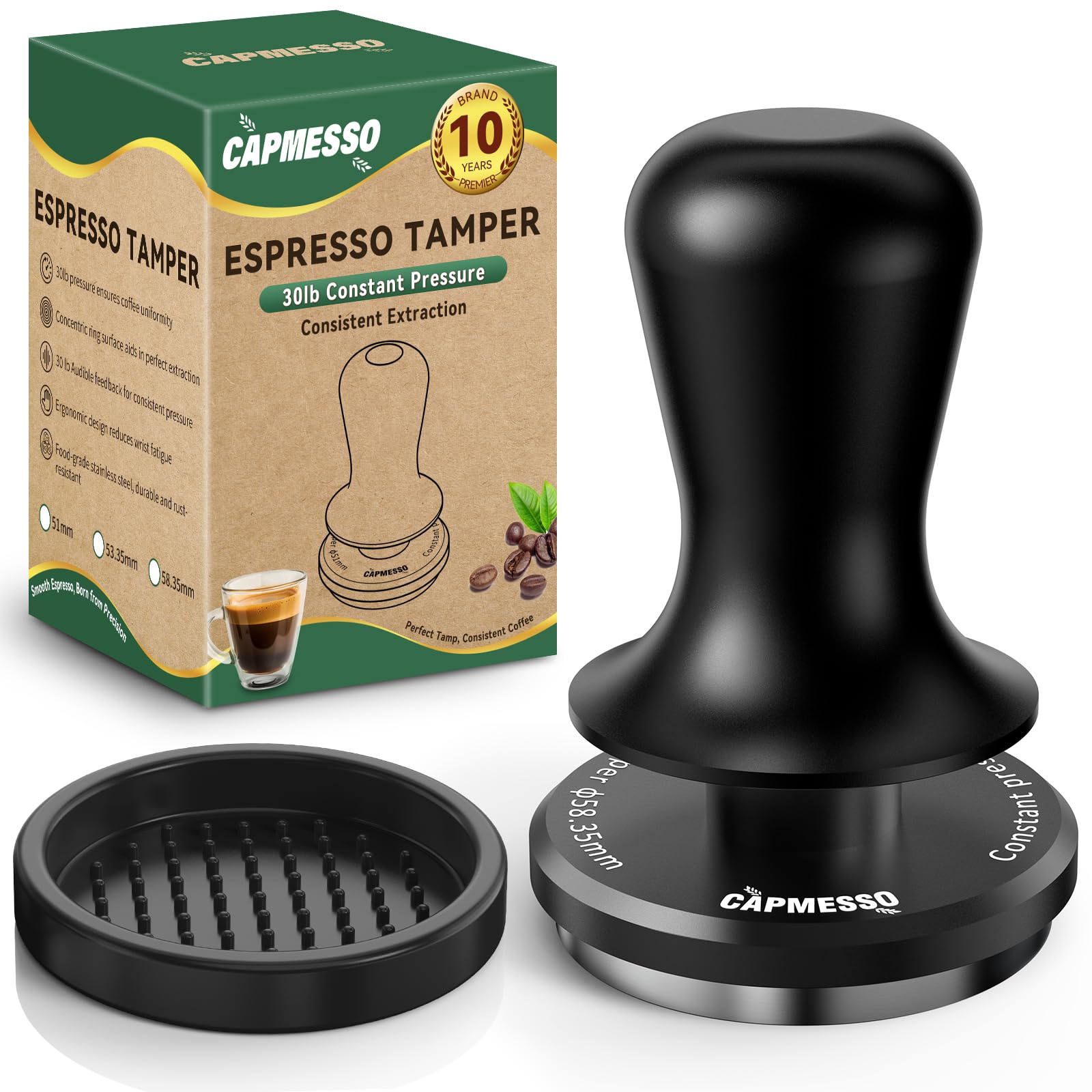 Amazon.com: CAPMESSO 51mm Espresso Tamper: 3 Spring-loaded Coffee ...