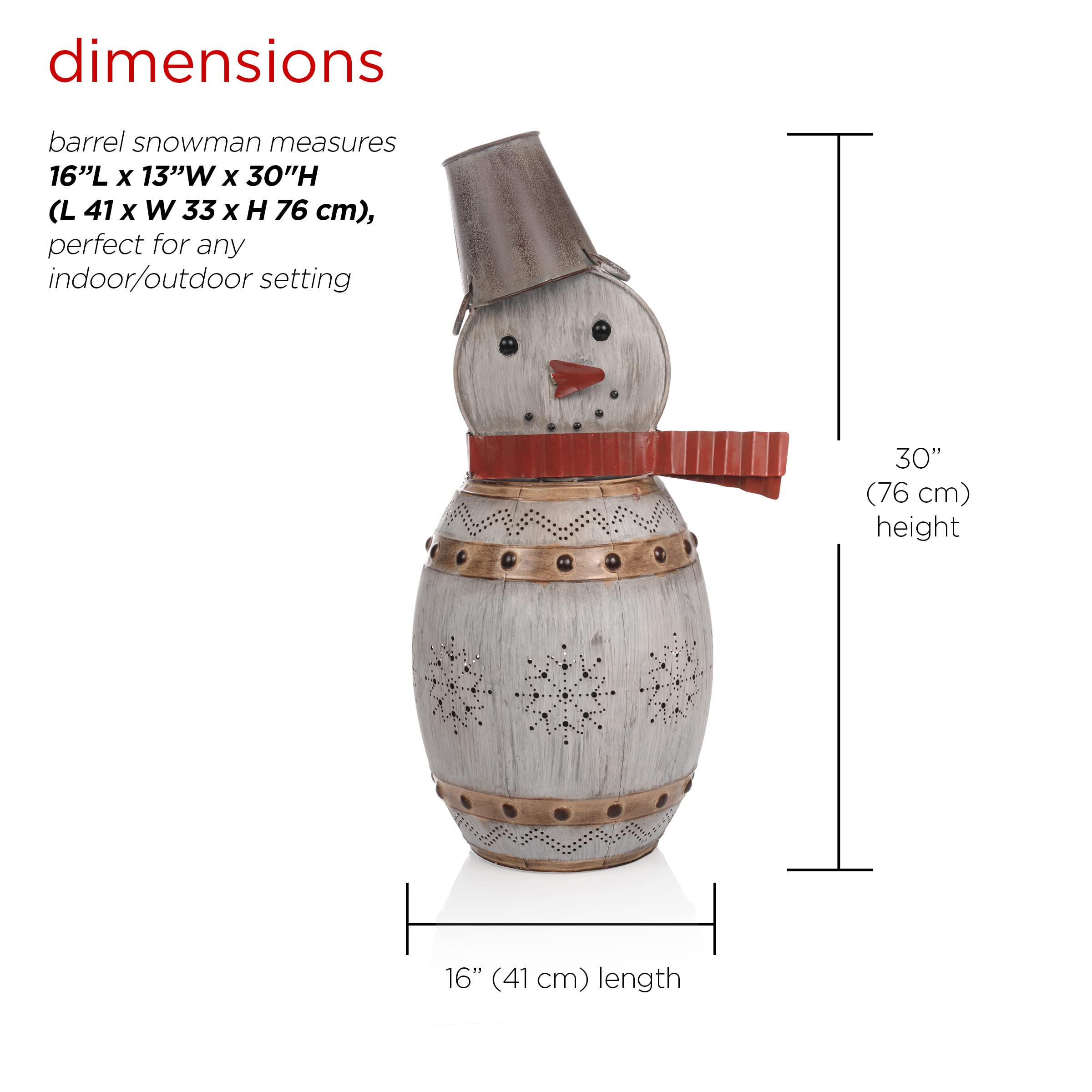 Alpine Corporation 30" H Indoor/Outdoor Metal Barrel Snowman Christmas ...