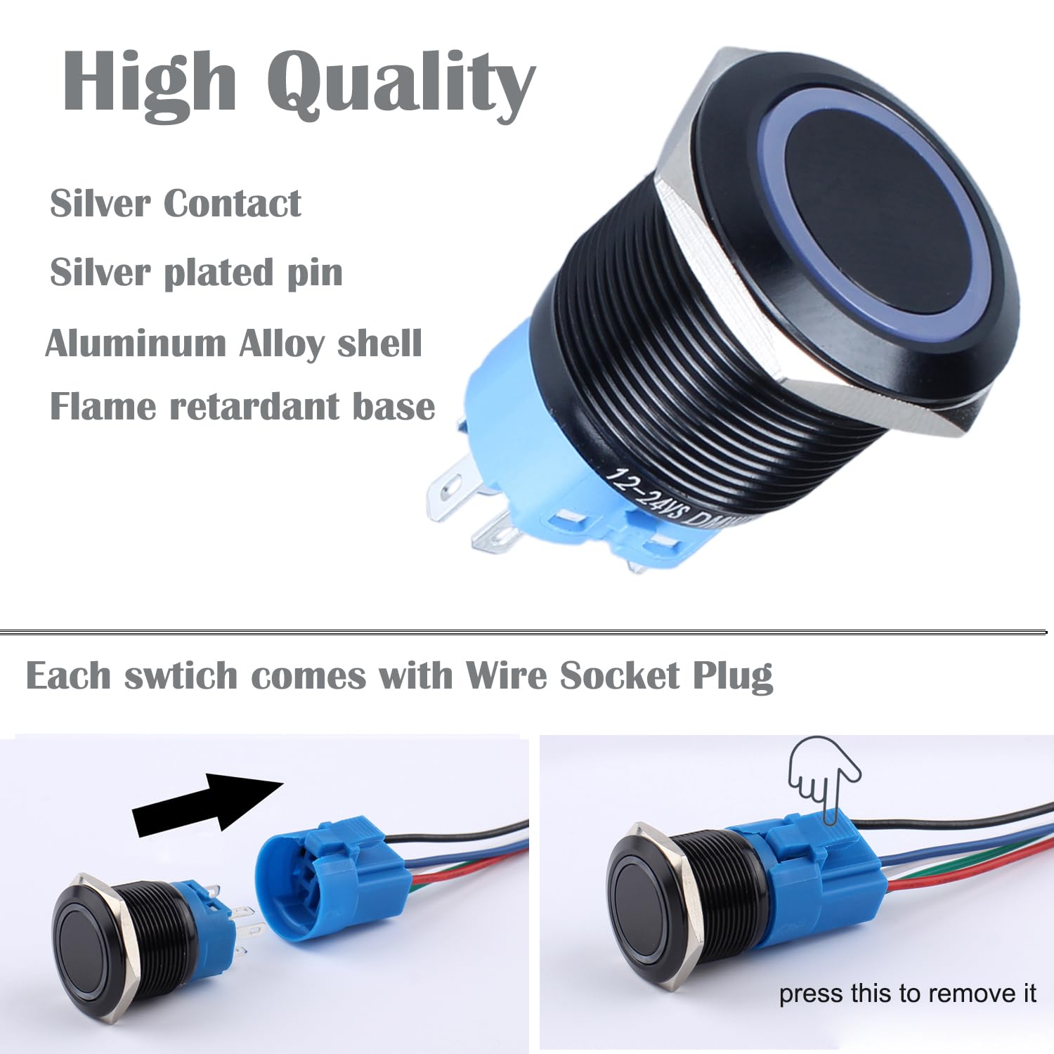 Snapklik.com : DMWD 2PCS 22MM Latching Push Button Switch Ring Led 12V ...