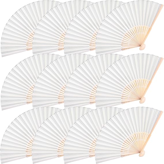 Amazon.com: JOHOUSE 12PCS White Folding Fans, Handheld Fabric Fan ...