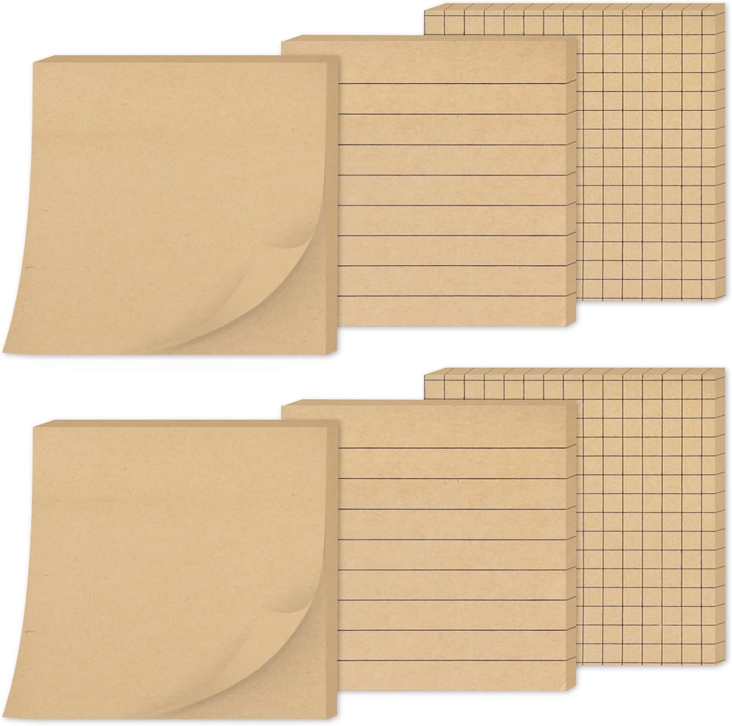 Dalababa 6 Packs Kraft Sticky Notes, 75x75mm, 80 Sheets/Pad, Grid Lined ...