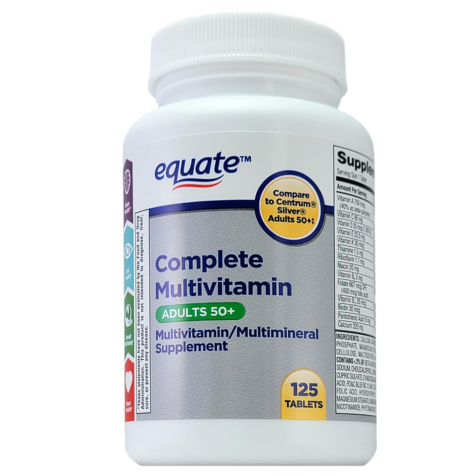 Amazon.com: Equate Complete Multivitamin Adults 50+ Supplement 125 ...