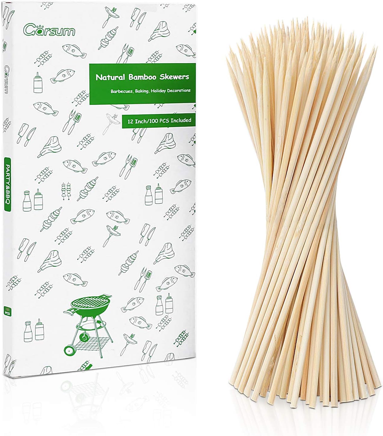 Amazon.com : Bamboo Skewers Pack (100Pcs/Bag) - 12" : Barbecue Skewers ...
