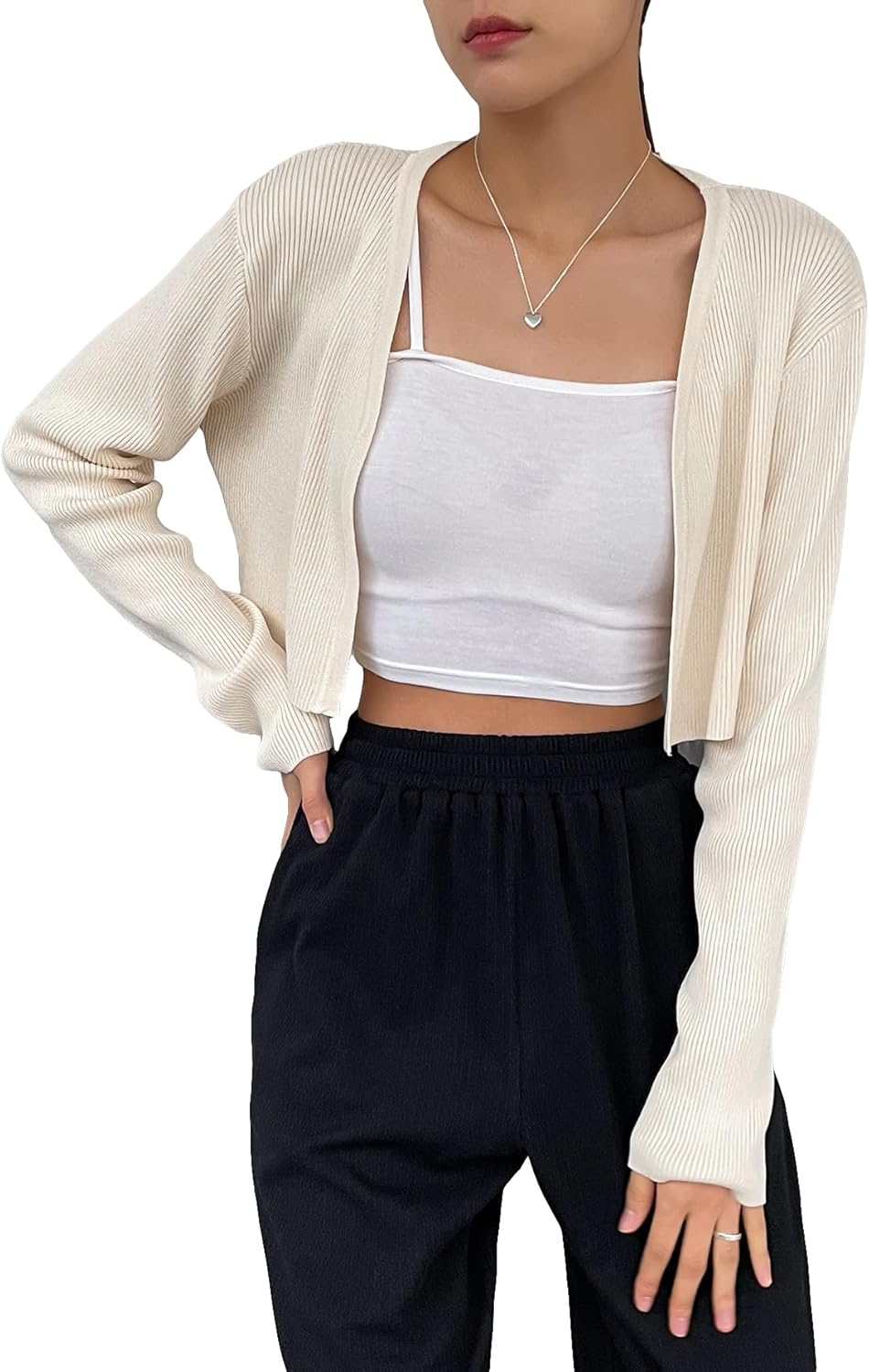 GORGLITTER Women's Cropped Cardigan Open Front Knit Long Sleeve Crop ...