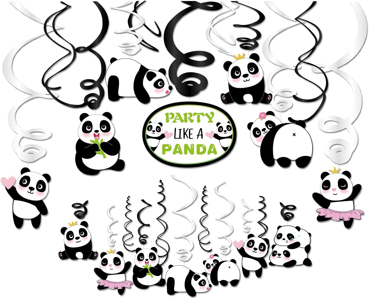 Amazon.com: Cute Panda Happy Birthday Banner Backdrop Black and White ...