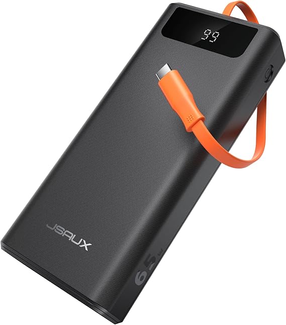 Amazon.com: JSAUX Power Bank 20000mAh 65W with USB C Charging Cable ...