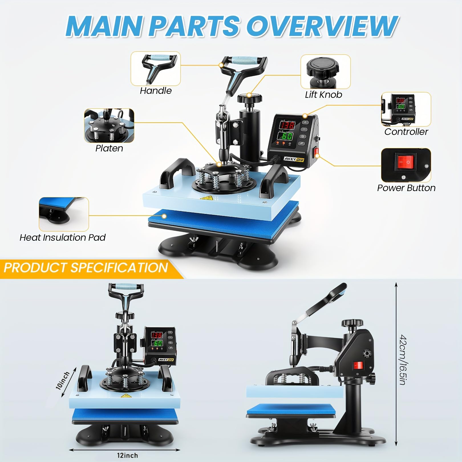 Snapklik.com : AKEYDIY 12" X 10" Heat Press Machine For T Shirts ...