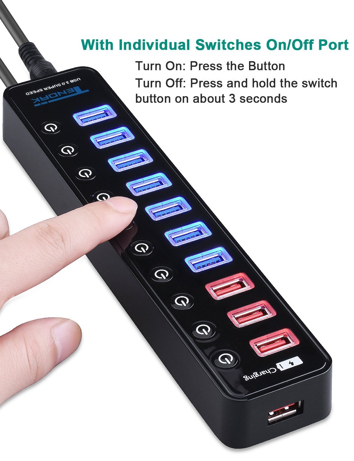 Snapklik.com : USB 3.0 Hub - Tendak 7 USB 3.0 Data Ports + 3 USB Smart Charging Ports