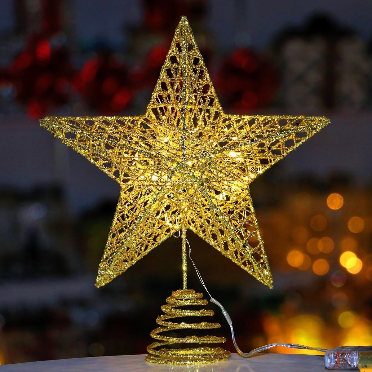 Amazon.com: SailbSalab Christmas Tree Toppers Glitter Gold Star Tree ...