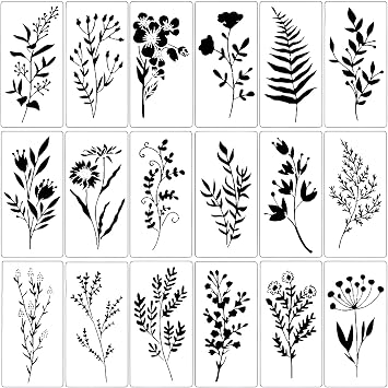 Wild Flower Stencils, 18Pcs Reusable Plant Art Drawing Templates ...