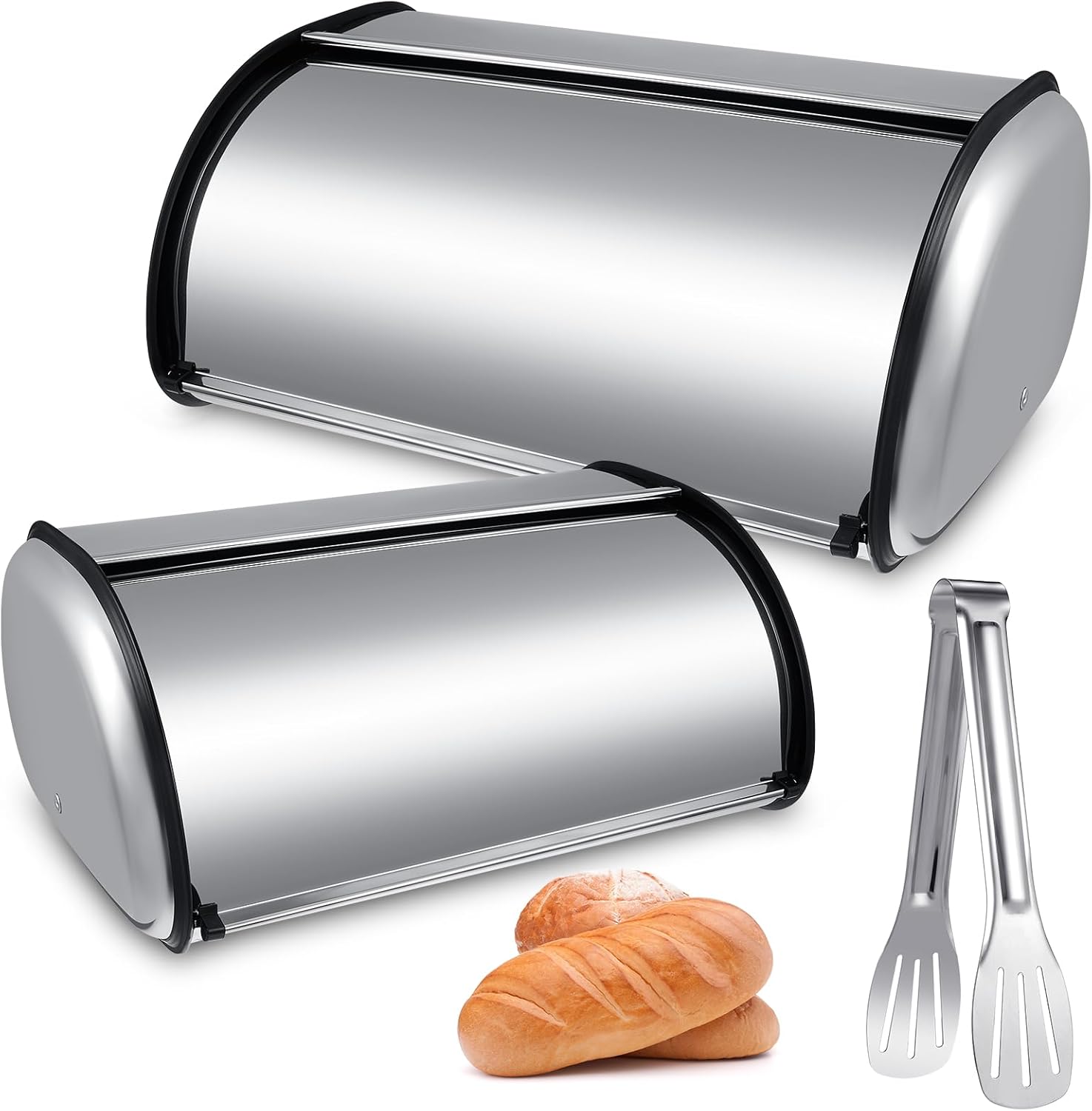 Amazon.com: Jingmore 2 Pcs Stainless Steel Bread Box with Serving Tongs ...