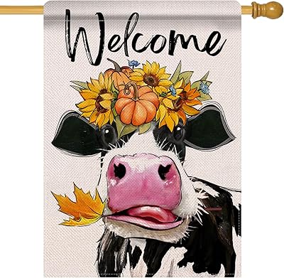 Amazon.com : Cow - HHS Best of Breed Thanksgiving Garden Flag : Patio ...