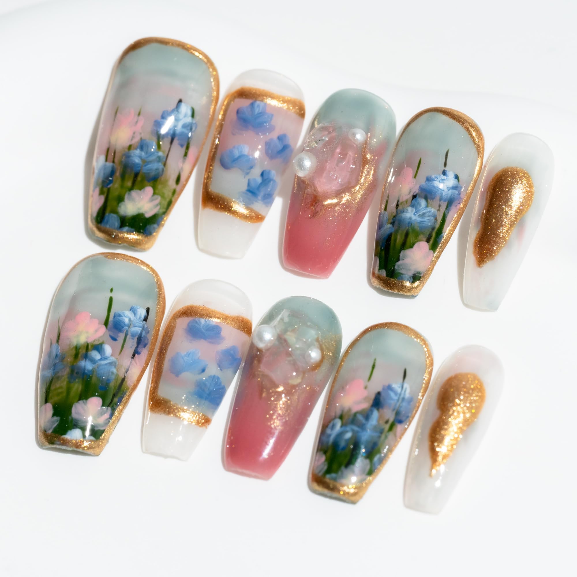 Amazon.com: Sun&Beam Nails Handmade Press On Nail Medium Long Coffin ...