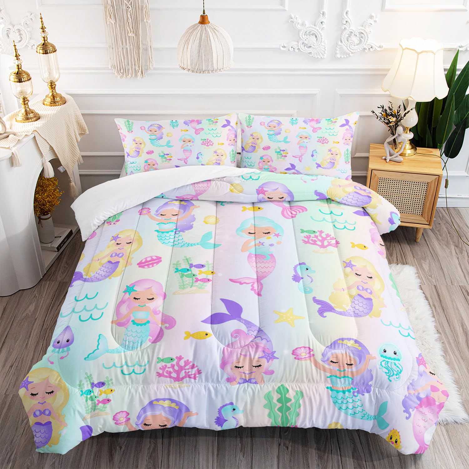 Amazon.com: XYNHML Rainbow Mermaid Comforter Set Twin/Full/Queen Size ...