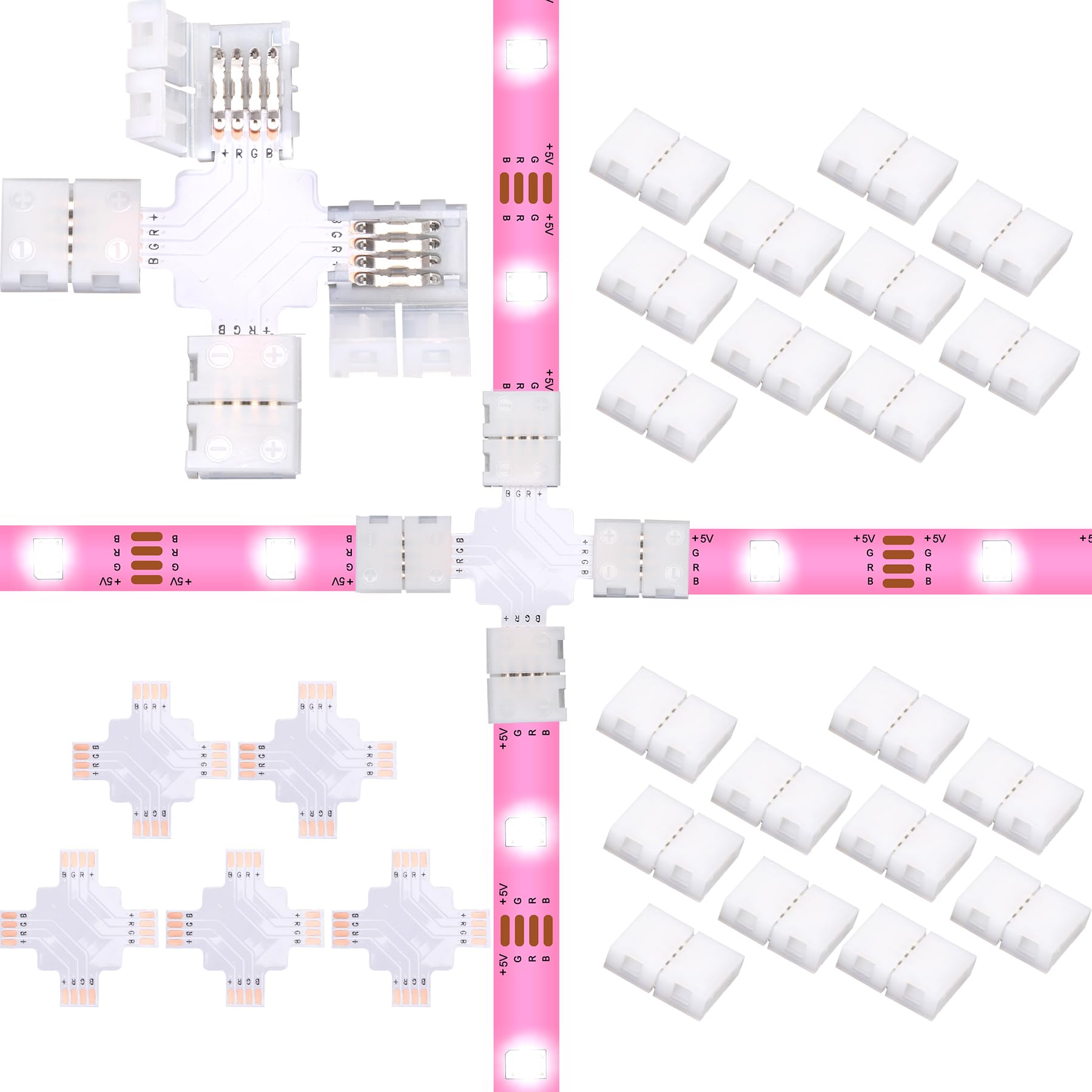 GANZQH X Shape 4 Pin LED Light Strip Connectors Set for 8 mm Width RGB ...