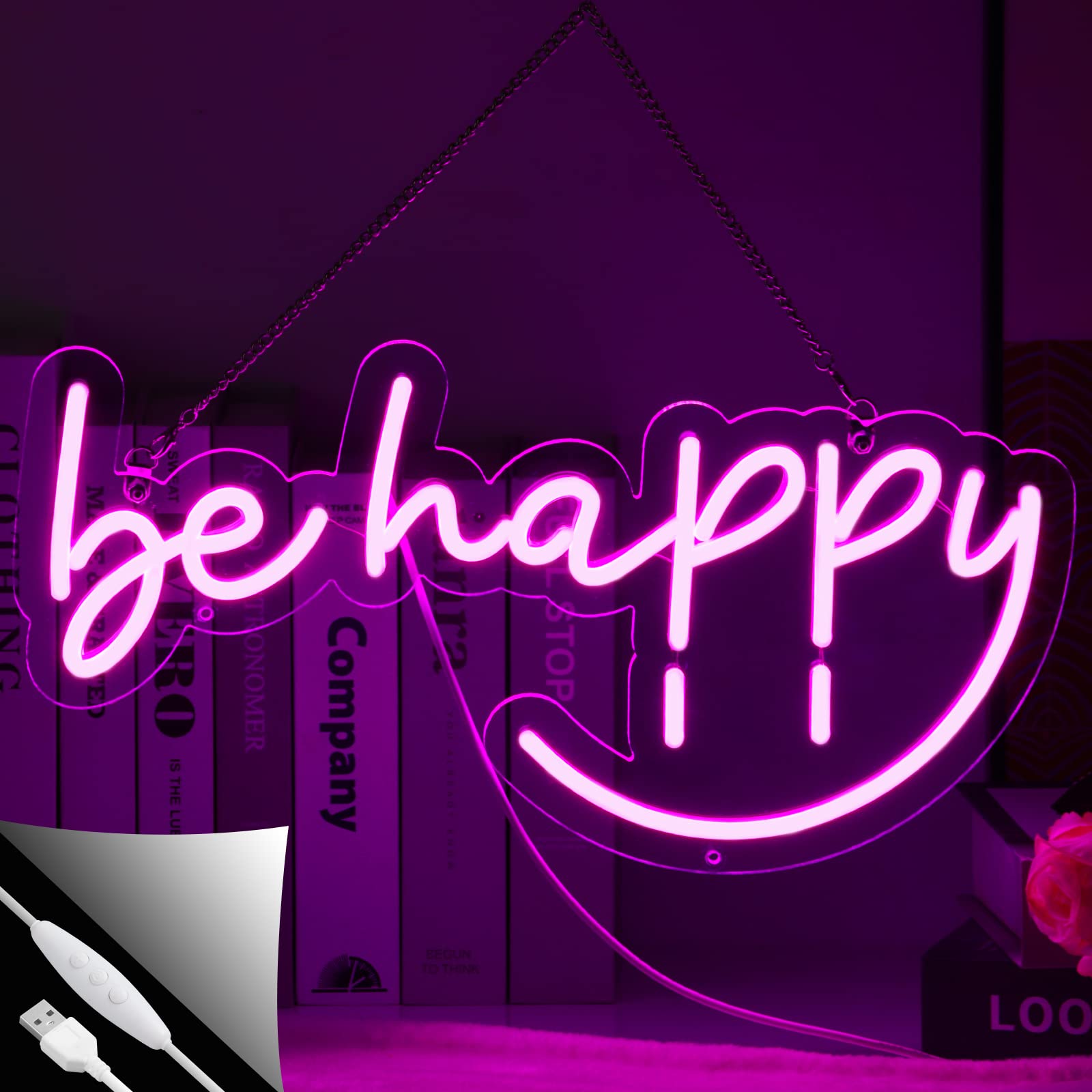 Amazon.com : RTDECORLT Be Happy Neon Signs,Pink LED Neon Light for Wall ...