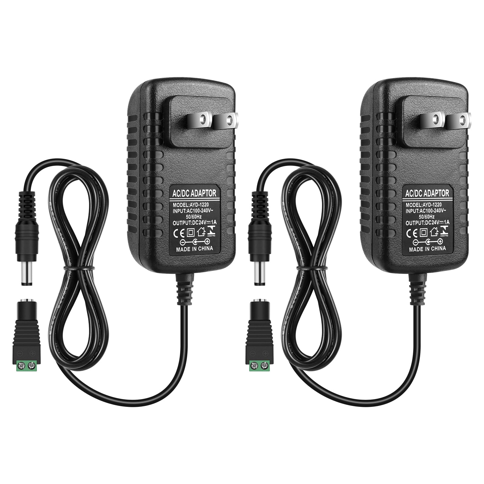 inShareplus 2 Pack DC 24V Power Supply, 100-240V AC to DC 24 Volt 1A ...