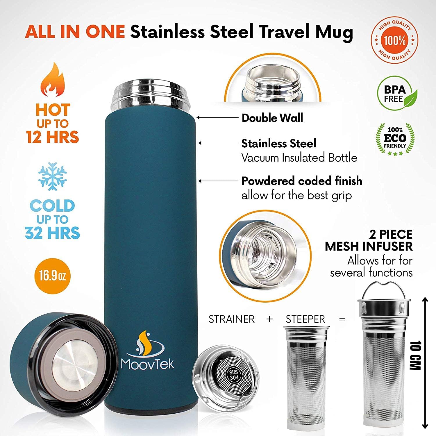 MoovTek® Original® Insulated Stainless Steel Double Walled 450ml ...