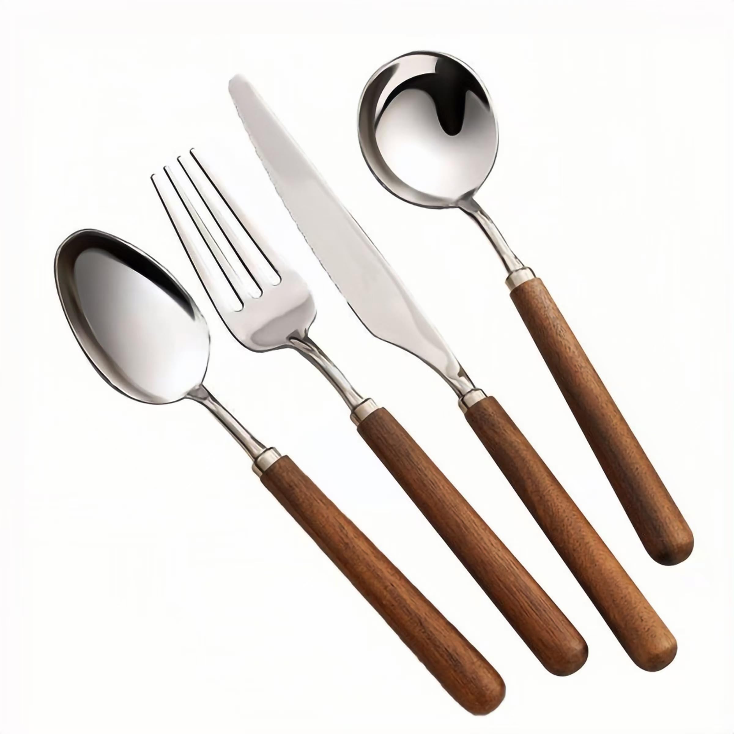 Amazon.com | 4-Piece Wood Handle Silverware Set for 1 - Elegant 304 ...