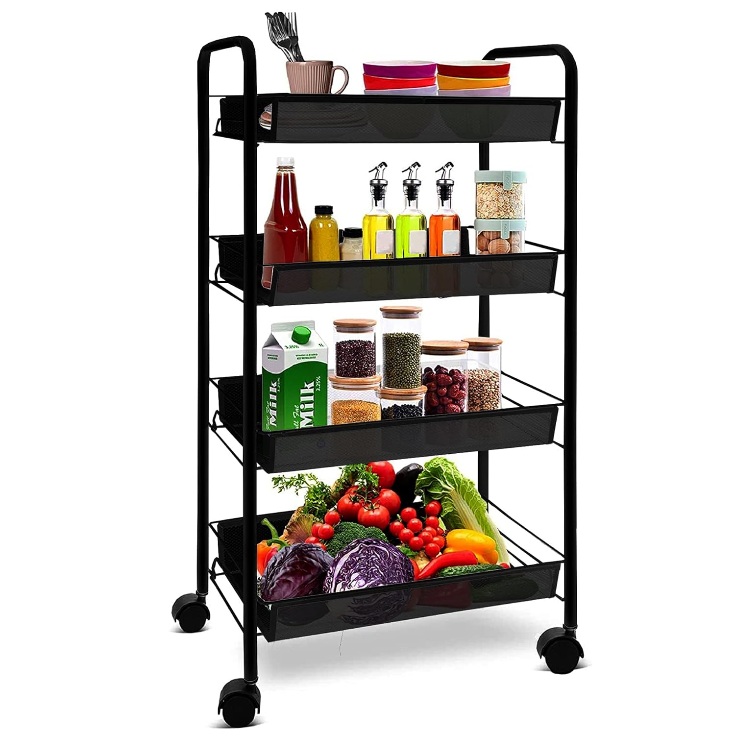 Haus Alchemy Steel 4-Tier Multipurpose Trolley Space-Saving Storage ...