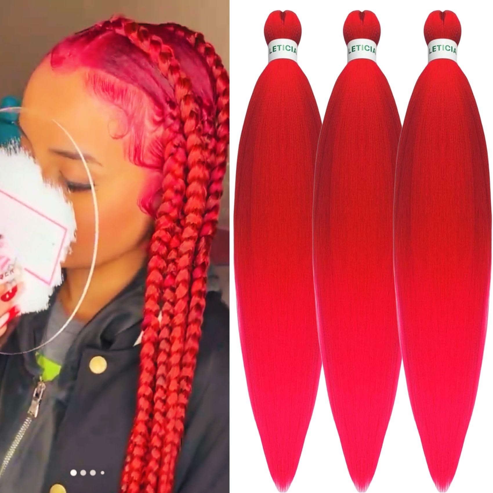 Snapklik.com : Red Braiding Hair Pre Stretched Colored Hair Extensions ...